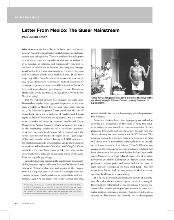 (PDF) Letter From Mexico: The Queer Mainstream [in current Mexican cinema]