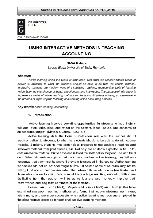 (PDF) USING INTERACTIVE METHODS IN TEACHING ACCOUNTING SAVA Raluca