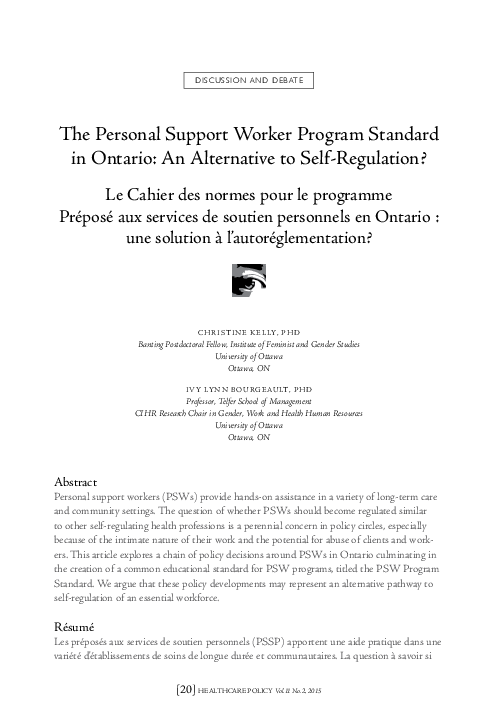 (PDF) The Personal Support Worker Program Standard in Ontario: An alternative to self-regulation?