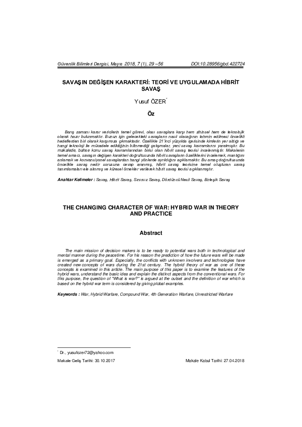 (PDF) SAVAŞIN DEĞİŞEN KARAKTERİ: TEORİ VE UYGULAMADA HİBRİT SAVAŞ THE ...