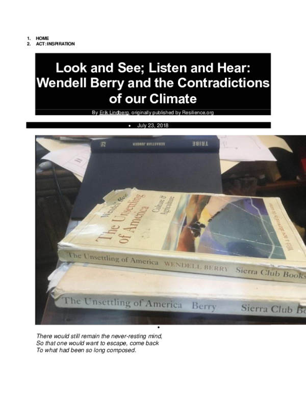 (PDF) Look and See; Listen and Hear: Wendell Berry and the ...
