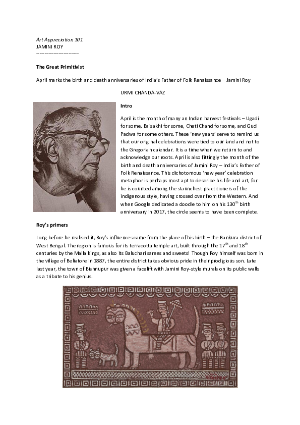 (PDF) Art appreciation 101 - Jamini Roy