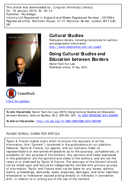 (PDF) Doing Cultural Studies and Education between Borders