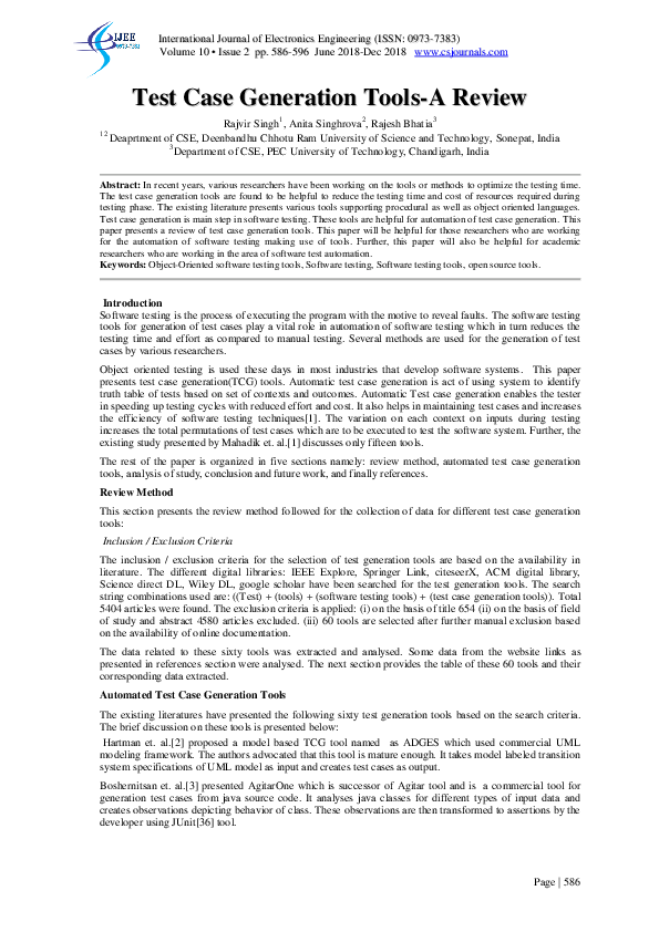 (PDF) Test Case Generation Tools-A Review (PDF) Test Case Generation Tools-A Review