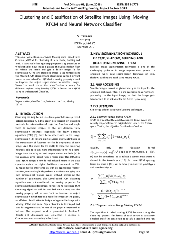 (PDF) IJITE3juneClustering and Classification of Satellite Images Using Moving KFCM and Neural ...