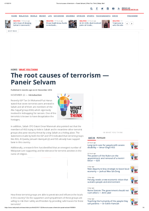 (PDF) The root causes of terrorism — Paneir Selvam