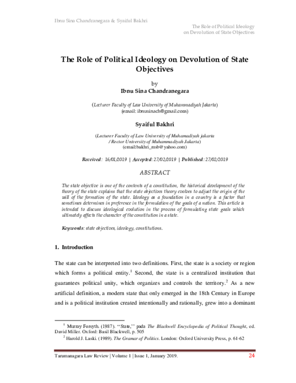 (PDF) The Role of Political Ideology on Devolution of State Objectives ...