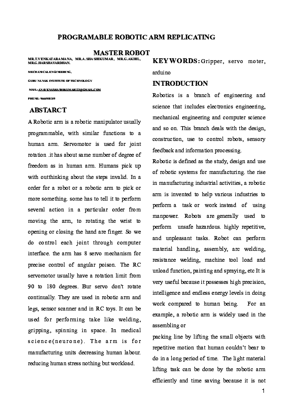 Pdf Programable Robotic Arm Replicating Master Robot Ajay Chintu 5500