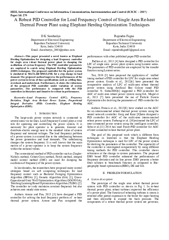 (PDF) A Robust PID Controller for Load Frequency Control of Single Area Re-heat Thermal Power ...