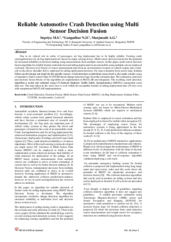 (PDF) Reliable Automotive Crash Detection using Multi Sensor Decision Fusion