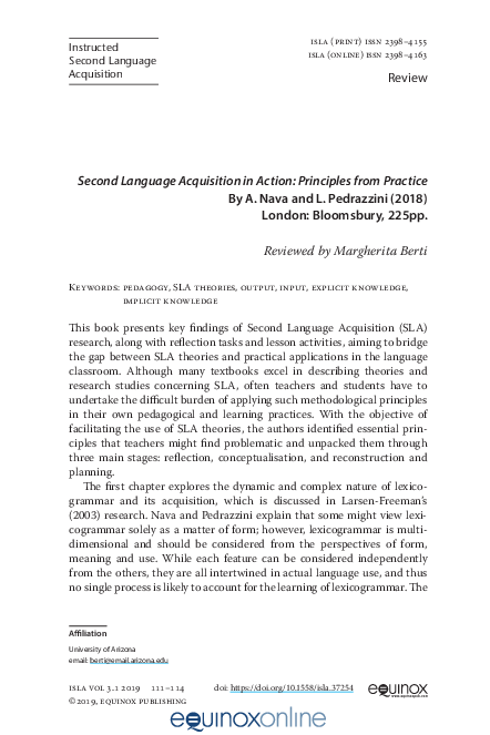 (PDF) Second Language Acquisition in Action: Principles from Practice ...