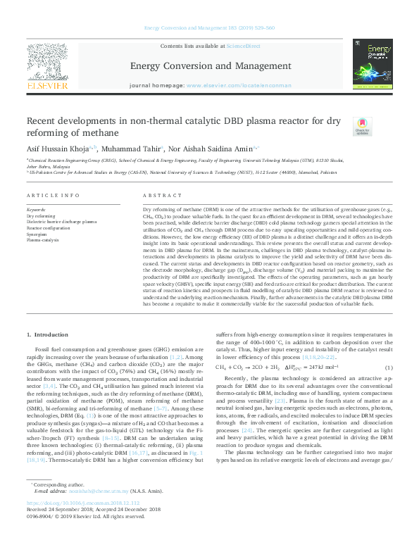 (PDF) Recent developments in non-thermal catalytic DBD plasma reactor ...