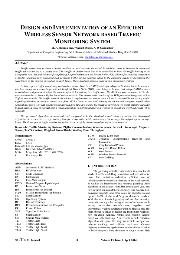 Pdf Design And Implementation Of An Efficient Wireless Sensor Network Based Traffic Monitoring