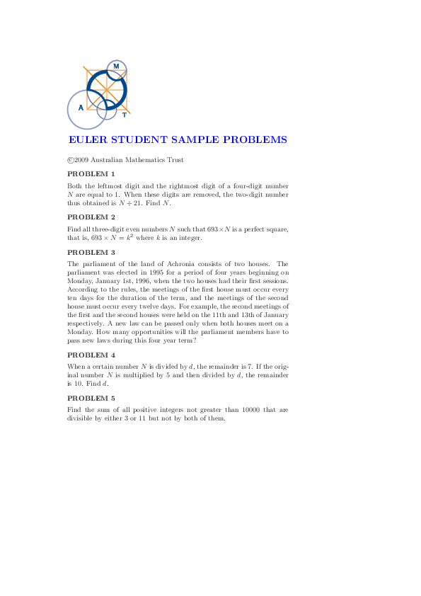 (PDF) EULER STUDENT SAMPLE PROBLEMS | Weerasak Booonwuttiwong - Academia.edu