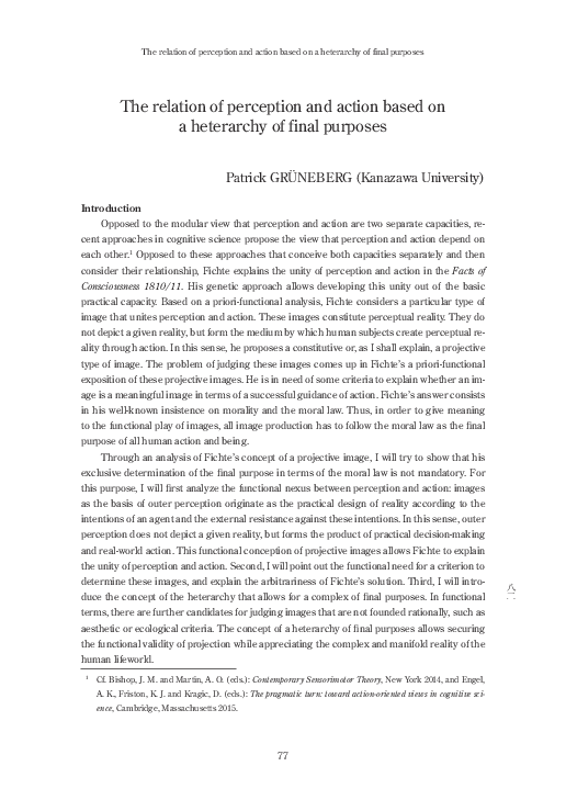 (PDF) The relation of perception and action based on a heterarchy of ...