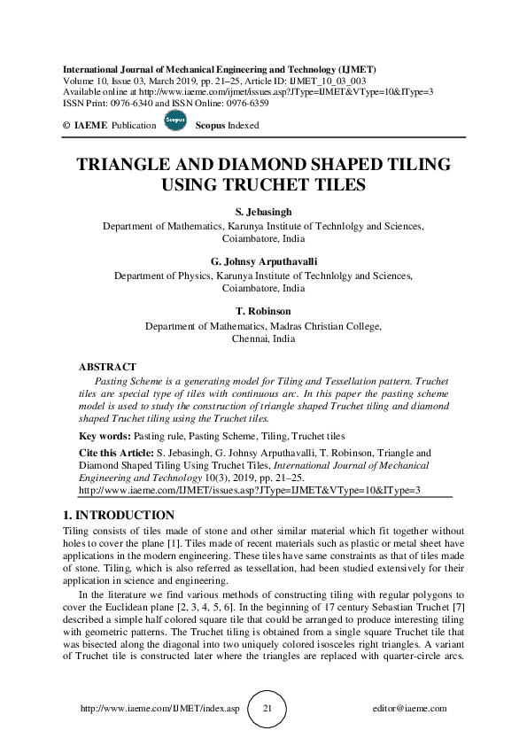 (PDF) Triangle and Diamond Shaped Tiling Using Truchet Tiles