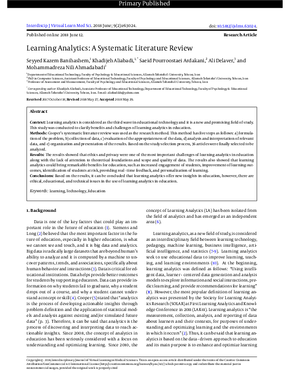 (PDF) Learning Analytics: A Systematic Literature Review