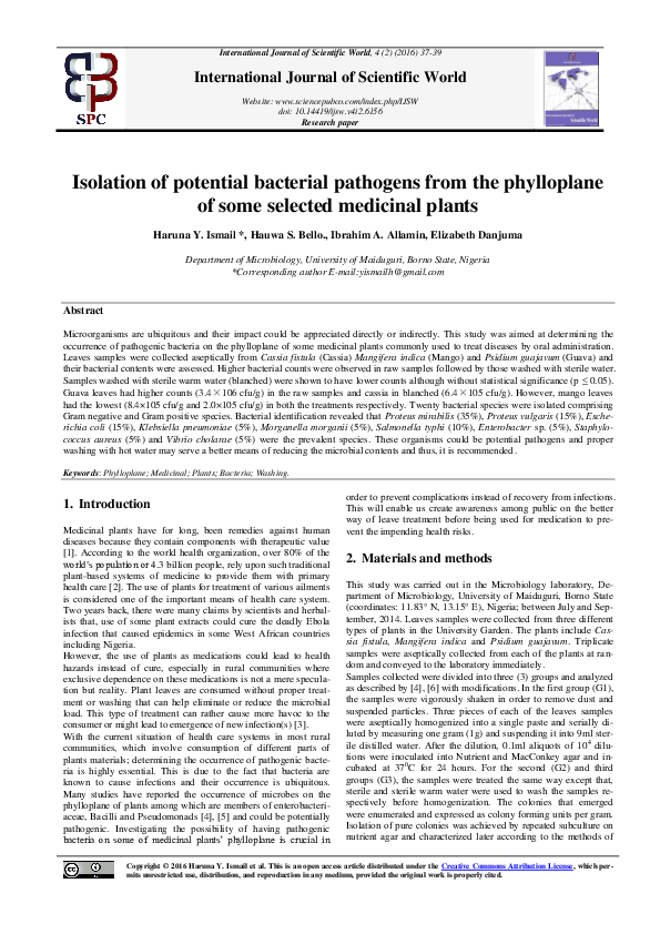 (PDF) Isolation of potential bacterial pathogens from the phylloplane ...