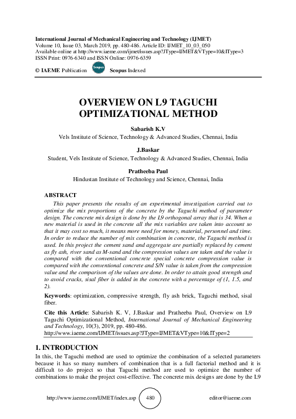 (PDF) OVERVIEW ON L9 TAGUCHI OPTIMIZATIONAL METHOD