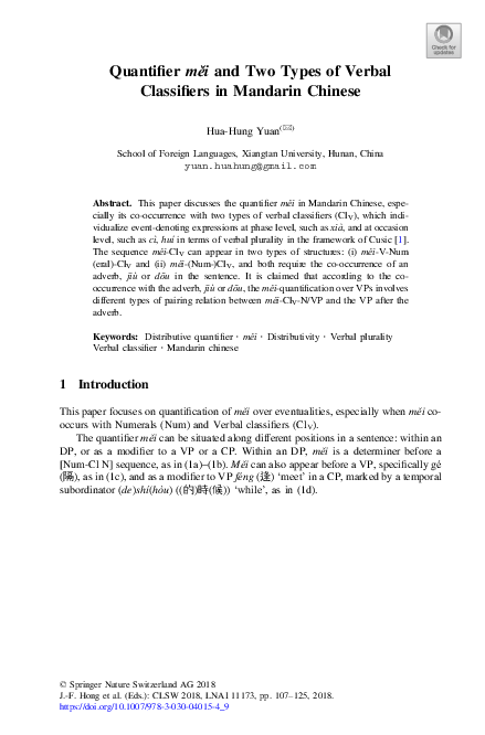 (PDF) Quantifier měi and Two Types of Verbal Classifiers in Mandarin ...