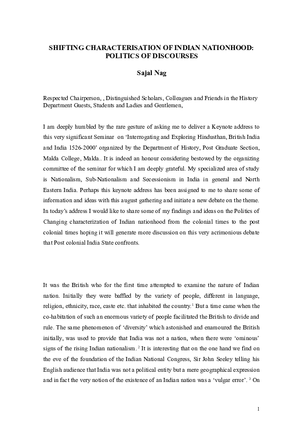 (DOC) Changing understand of Indian nation