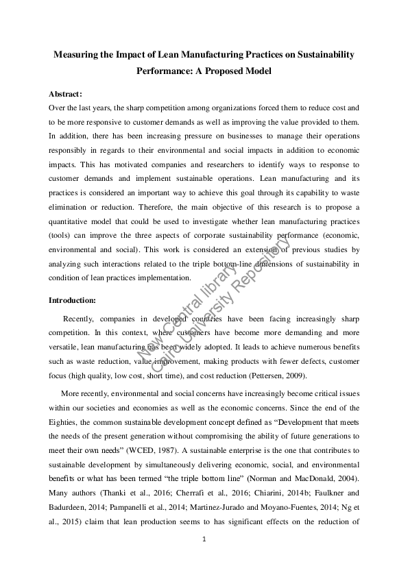 (PDF) Measuring the Impact of Lean Manufacturing Practices on Sustainability Performance: A ...