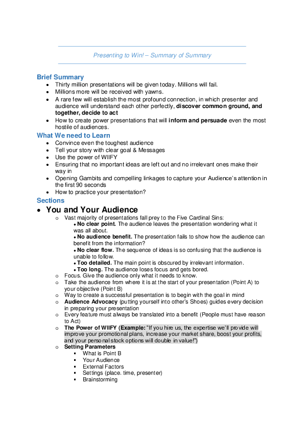 (DOC) Summary - Presenting to Win | Kashif Ali - Academia.edu