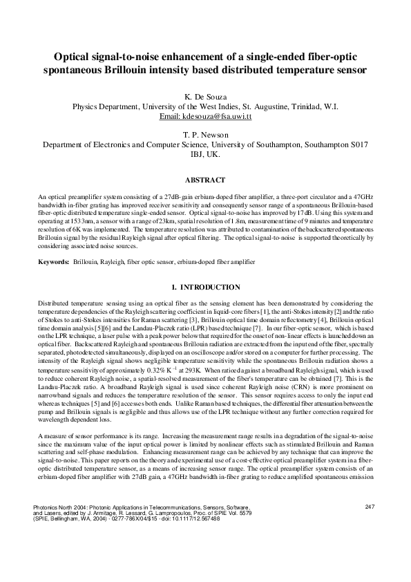 (PDF) Optical signal-to-noise enhancement of a single-ended fiber-optic spontaneous Brillouin ...