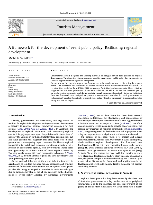 (PDF) A framework for the development of event public policy ...