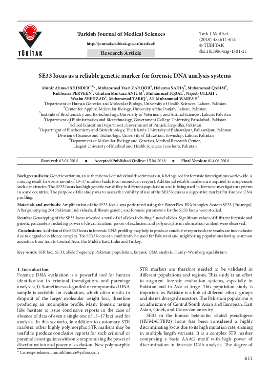 (PDF) SE33 locus as a reliable genetic marker for forensic DNA analysis ...