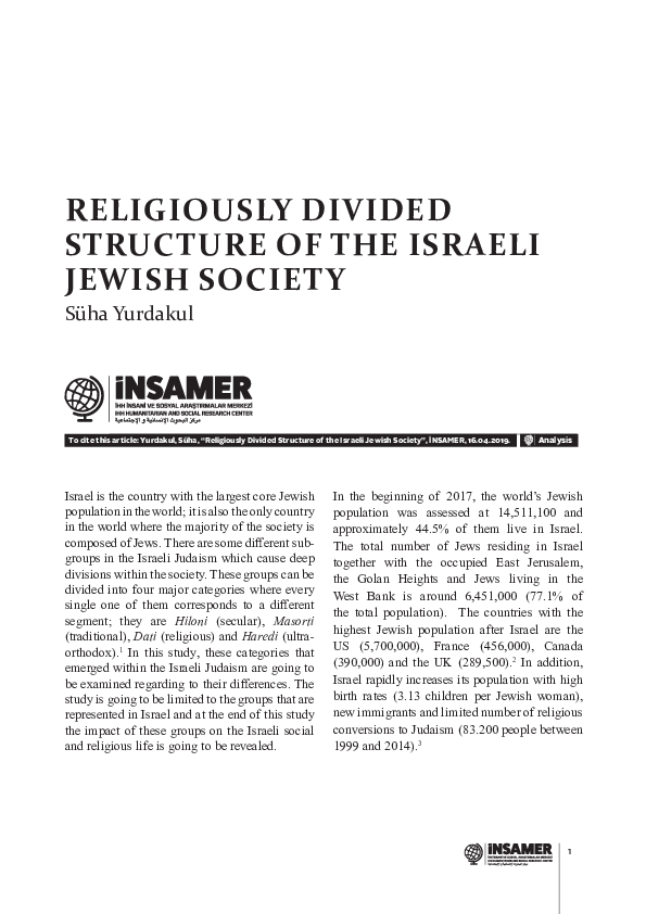 (PDF) Religiously Divided Structure of the Israeli Jewish Society
