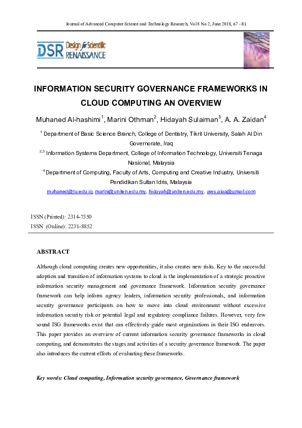 (PDF) INFORMATION SECURITY GOVERNANCE FRAMEWORKS IN CLOUD COMPUTING AN OVERVIEW