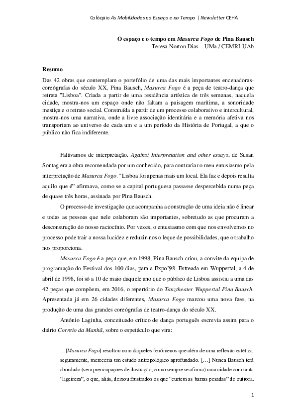 (PDF) O espaço e o tempo em "Masurca Fogo" de Pina Bausch