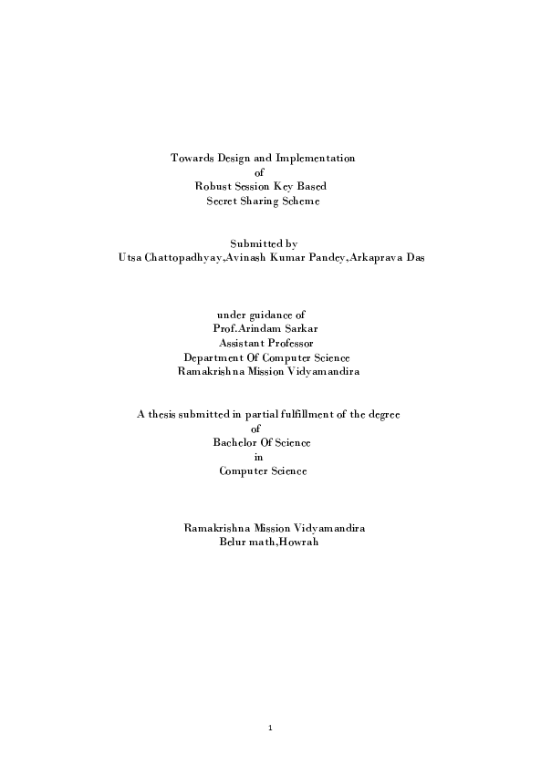 Pdf Towards Design And Implementation Of Robust Session Key Based Secret Sharing Scheme