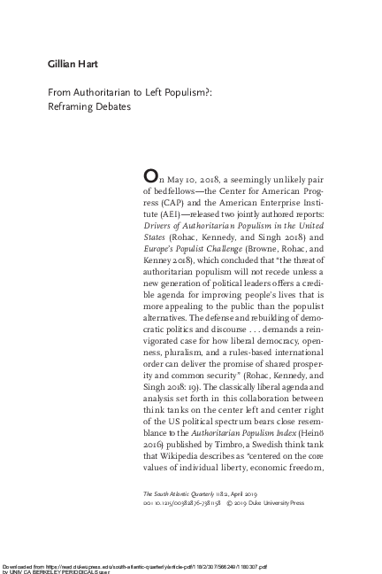 (PDF) From Authoritarian to Left Populism? Reframing Debates
