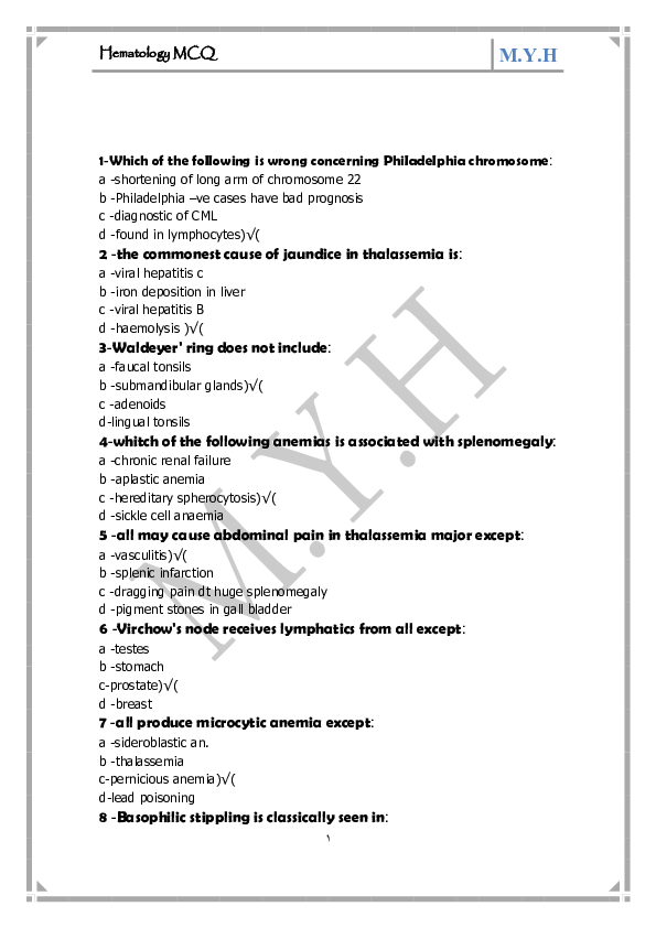 (PDF) Hematology MCQ