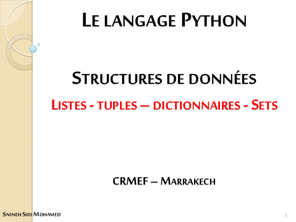 Pdf Le Langage Python Structures De DonnÉes Listes Tuples