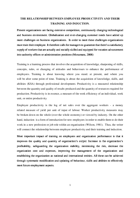 (DOC) THE RELATIONSHIP BETWEEN EMPLOYEE PRODUCTIVITY AND THEIR TRAINING AND INDUC mammy