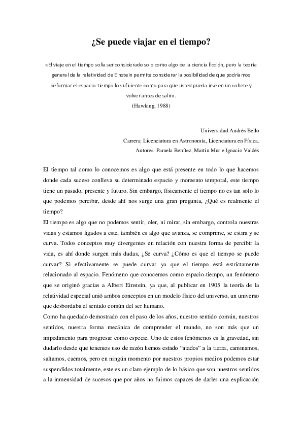 (DOC) Ensayo viajes en el Tiempo