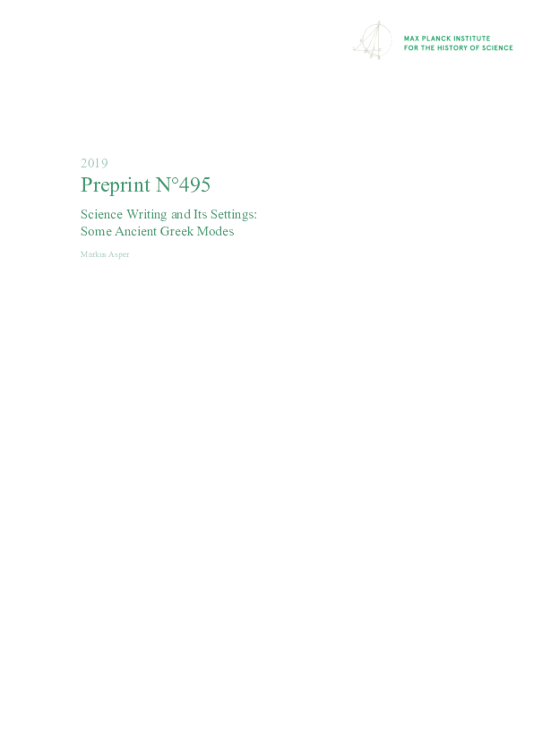 (PDF) Science Writing and Its Settings: Some Ancient Greek Modes (2019)