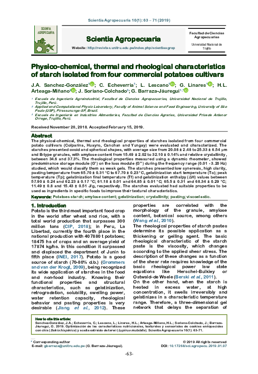 (PDF) Physico-chemical, thermal and rheological characteristics of starch isolated from four ...