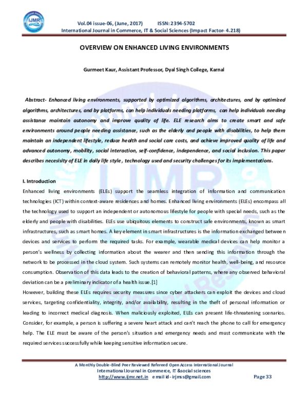 (PDF) OVERVIEW ON ENHANCED LIVING ENVIRONMENTS