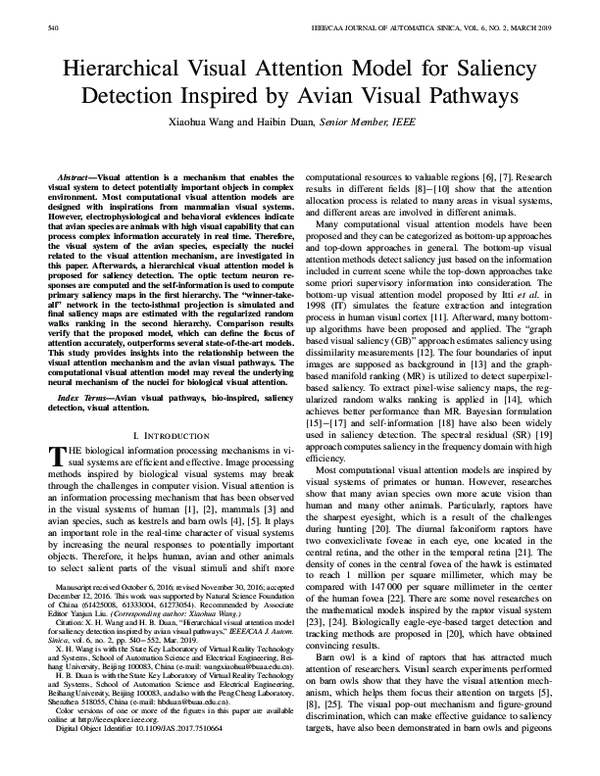 (PDF) Hierarchical Visual Attention Model for Saliency Detection Inspired by Avian Visual Pathways