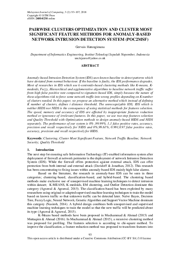 (PDF) PAIRWISE CLUSTERS OPTIMIZATION AND CLUSTER MOST SIGNIFICANT FEATURE METHODS FOR ANOMALY ...