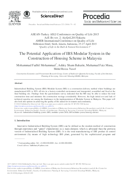 (PDF) ScienceDirect The Potential Application of IBS Modular System in ...