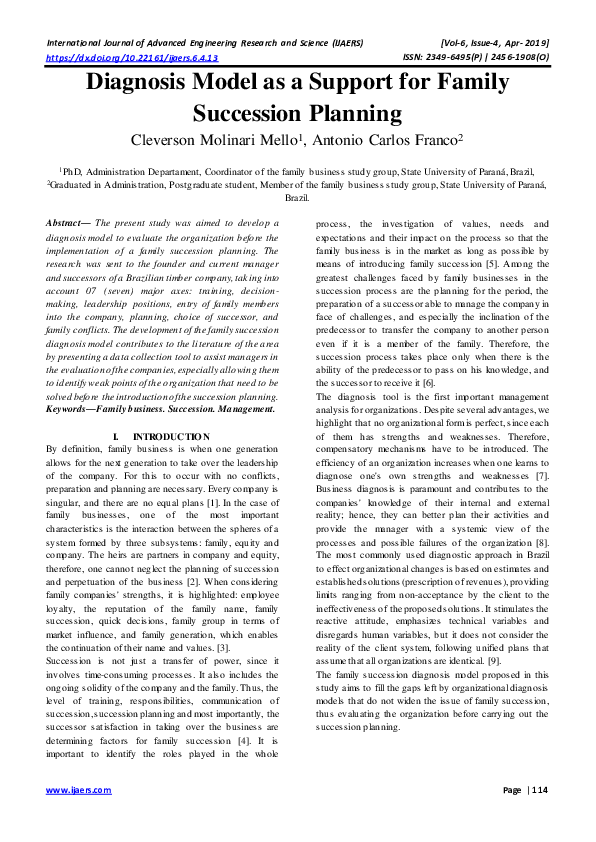 (PDF) Diagnosis Model as a Support for Family Succession Planning