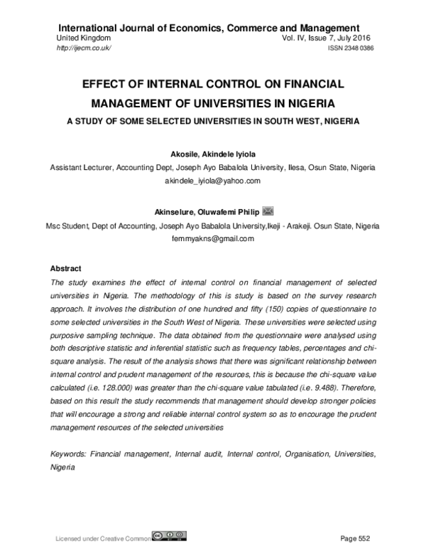 (DOC) THE EFFECT OF INTERNAL CONTROL SYSTEMS ON FINANCIAL MANAGEMENT IN ...