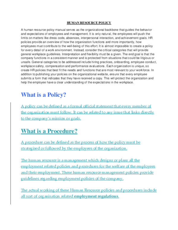 (DOC) HUMAN RESOURCE POLICY