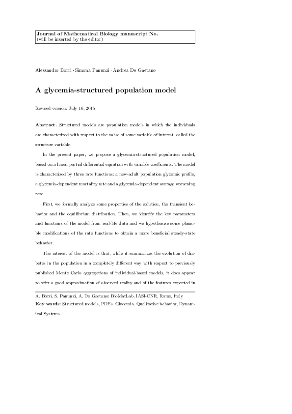(PDF) A glycemia-structured population model