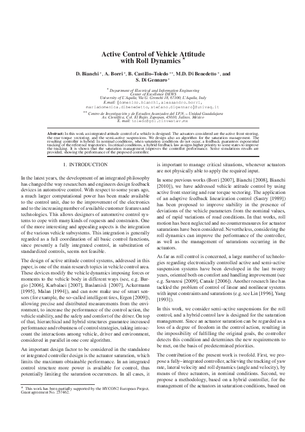 (PDF) Active Control of Vehicle Attitude with Roll Dynamics
